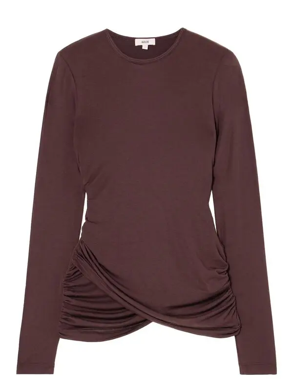 AGOLDE Eve Gathered Stretch-lyocell Jersey Top - Burgundy