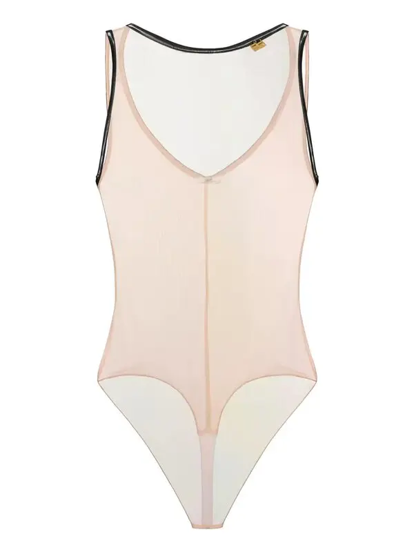 Elisabetta Franchi Tulle Logo Bodysuit - Neutrals