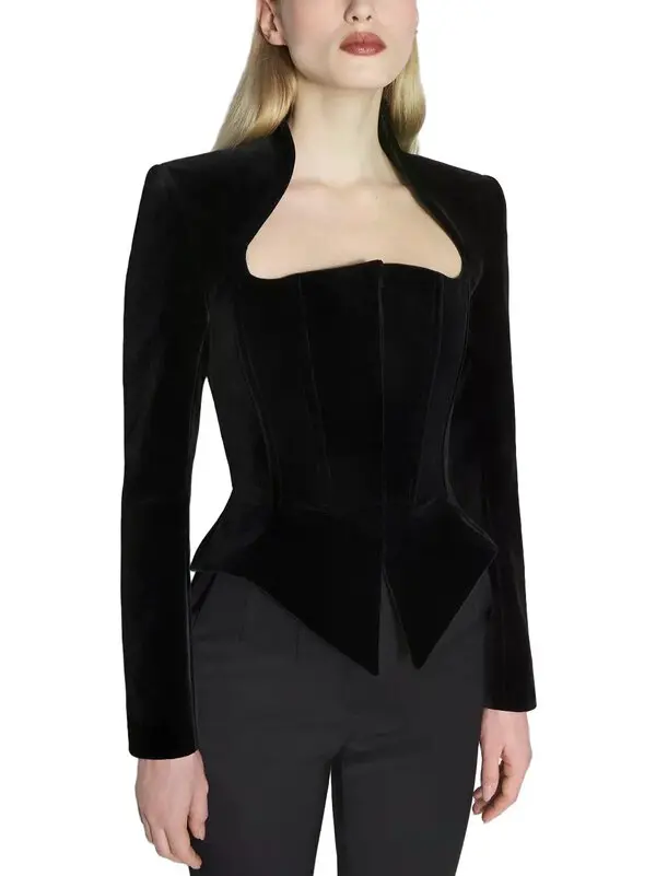 MUGLER Velvet Corset Jacket - Black