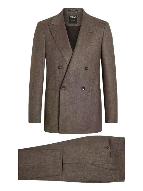 Zegna Melangé Double-breasted Wool Suit - Brown