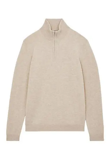 REISS Half-zip Cashmere Jumper - Oatmeal Melange