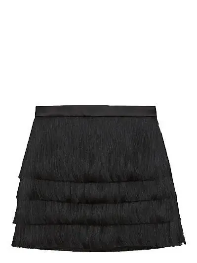 REISS Fringe High-rise Mini Skirt - Black