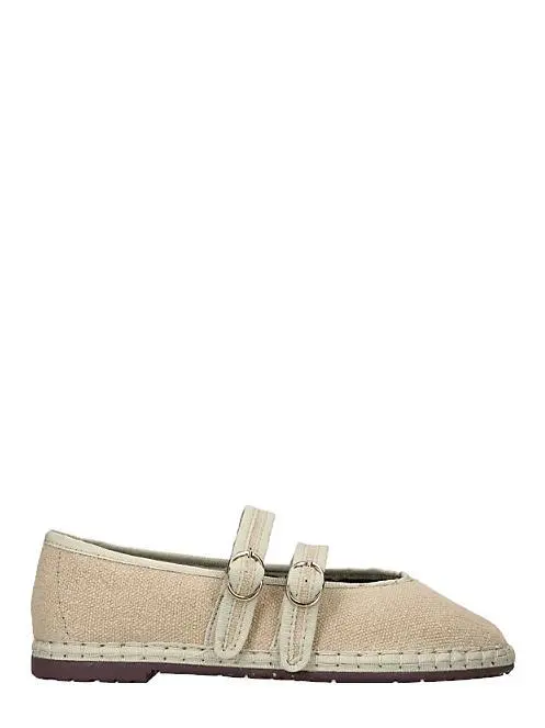 FLABELUS Claire Linen Mary Jane Flats - Beige Comb