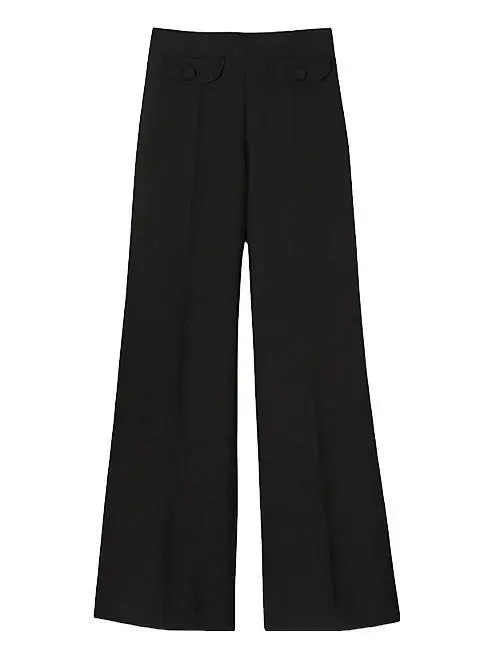 Sandro Pocketed Wide-leg Wool-blend Trousers - Black