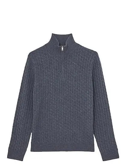 REISS Cashmere Half-zip Cable-knit Jumper - Denim Blue