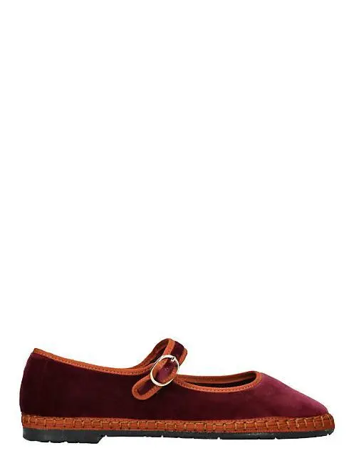 FLABELUS Tybalt Velvet Mary Jane Flats - Wine Comb