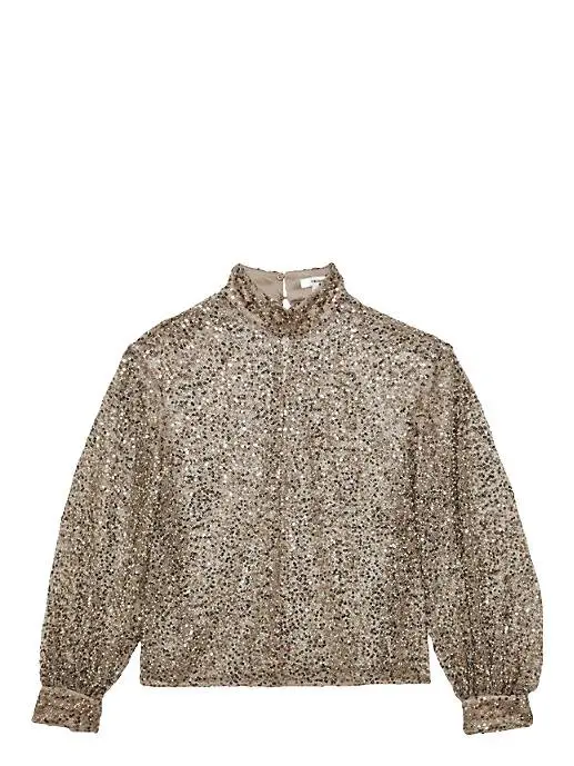 REISS Sienna Sequin-embellished Woven Top - Silver