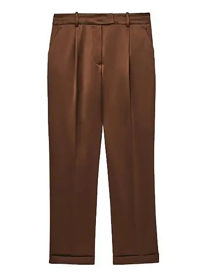 REISS Tapered-fit Satin Trousers - Bronze