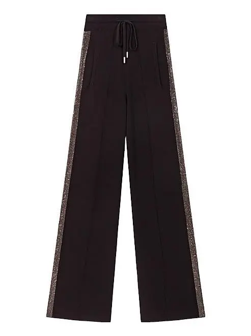 Maje Rhinestone-stripe Wide-leg Woven Trousers - Black