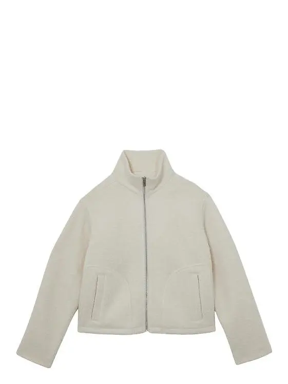 REISS Wool Funnel-neck Jacket - Cream
