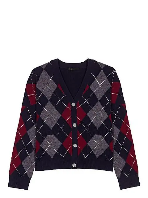 Maje Argyle Wool Cardigan - Navy