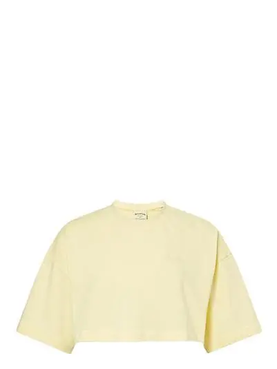 RU & ROCKA Embroidered-logo Cropped Cotton T-shirt - Lemon