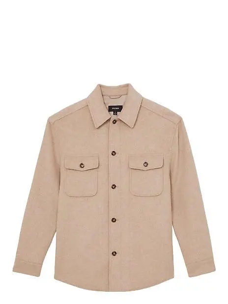 REISS Liam Patch-pocket Wool-blend Overshirt - Oatmeal Brown