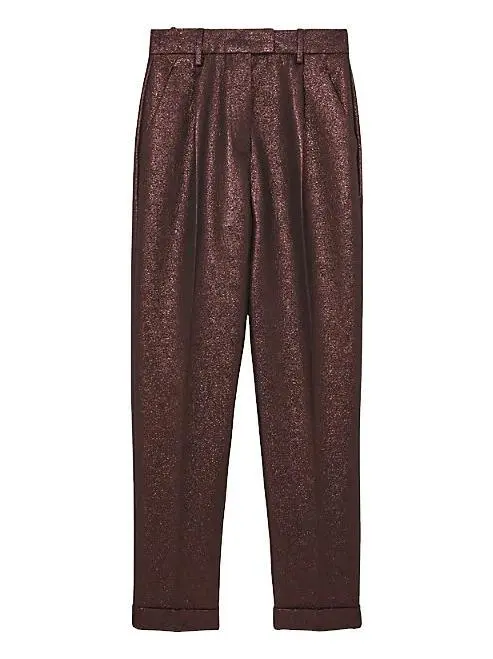 REISS Tapered Cotton-blend Trousers - Burgundy