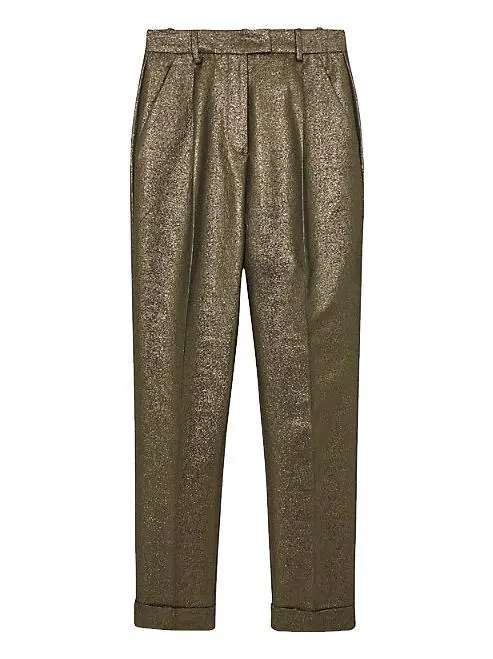 REISS Tapered Cotton-blend Trousers - Gold