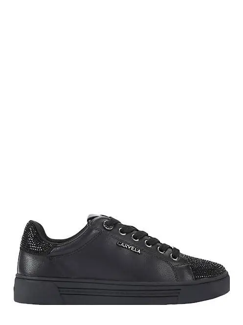 Carvela Daze Embellished Faux-leather Trainers - Black/comb