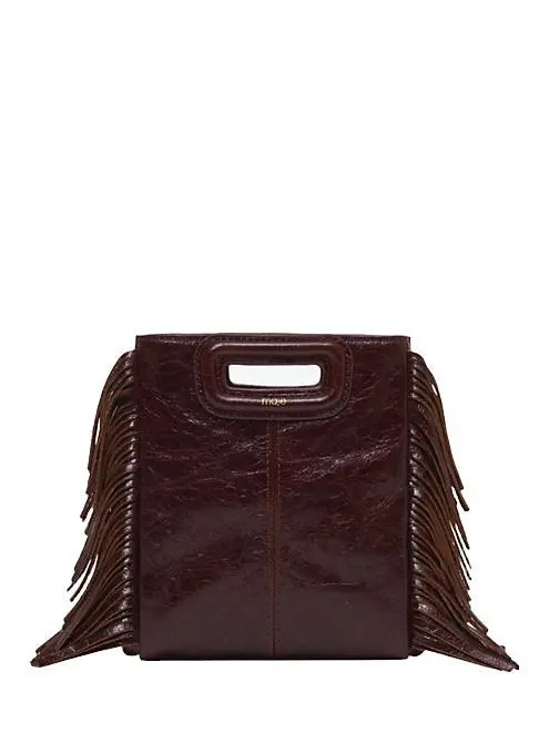 Maje Mini Crackled Leather Bag - Dark Brown