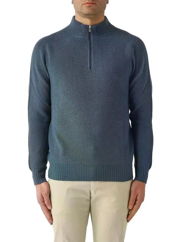 GRAN SASSO Half-zip Ribbed Knit Sweater - Blue