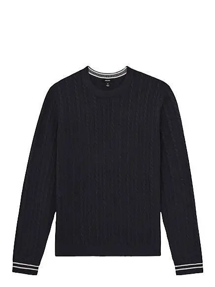 REISS Luca Crewneck Cable-knit Jumper - Midnight Navy