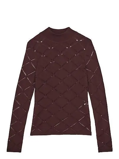 REISS Seren Laser-cut Stretch-knit Top - Burgundy