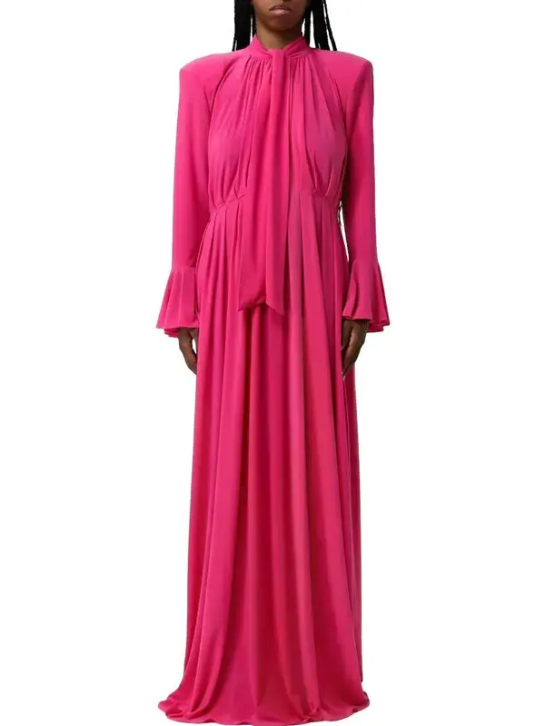 TWENTY FOURHAITCH Tie-neck Gown With Flounce Sleeves - Pink