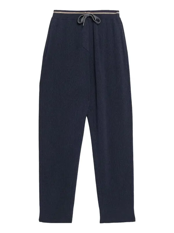 Brunello Cucinelli Ribbed Wool Cashmere Drawstring Pants - Blue