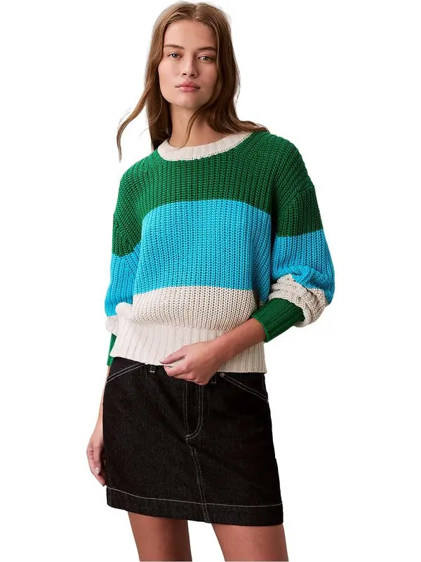 Calvin Klein Chunky Stripe Relaxed Sweater - Chalk Combo