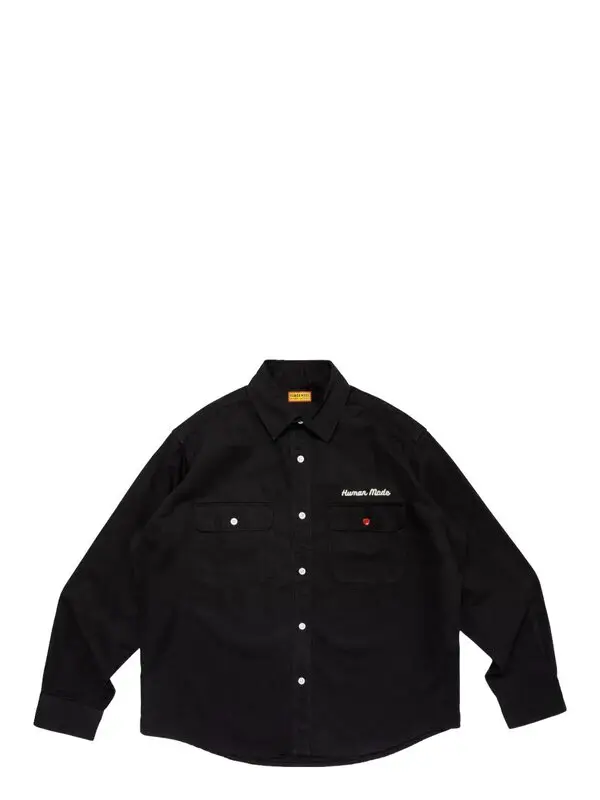 HUMAN MADE Embroidered-text Elbow-patch Shirt - Black