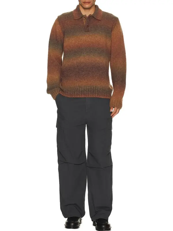 PALMES Alpaca Long Sleeve Knit Polo - Brown