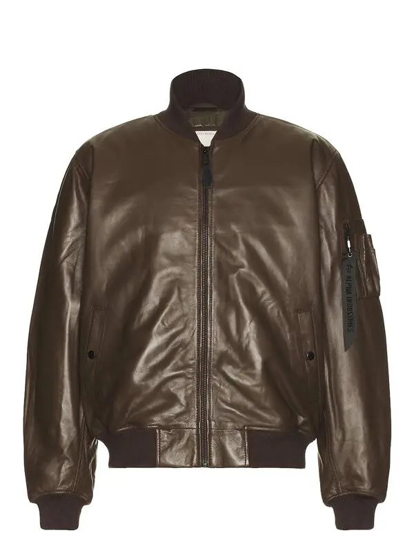 Alpha Industries Leather Ma-1 Flight Jacket - Espresso
