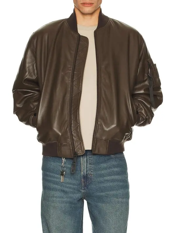 Alpha Industries Leather Ma-1 Flight Jacket - Espresso