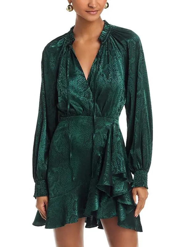 Aqua Ruffled Faux Wrap Dress - Dark Green