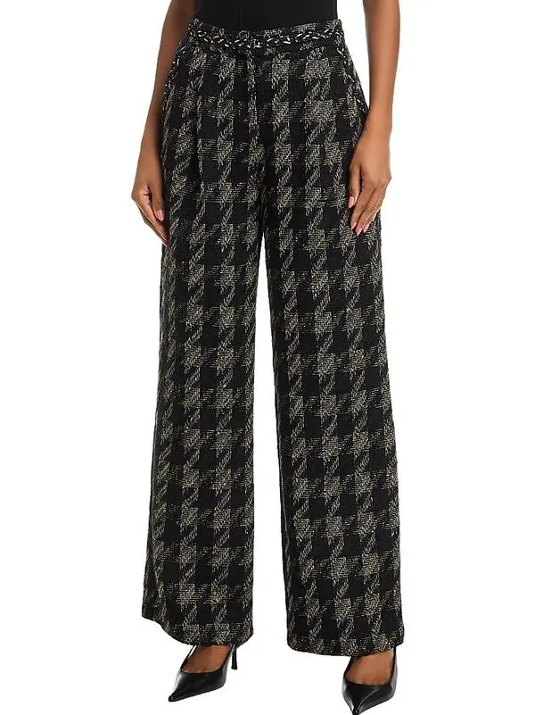 Aqua Metallic Tweed Wide-leg Pants - Black/gold