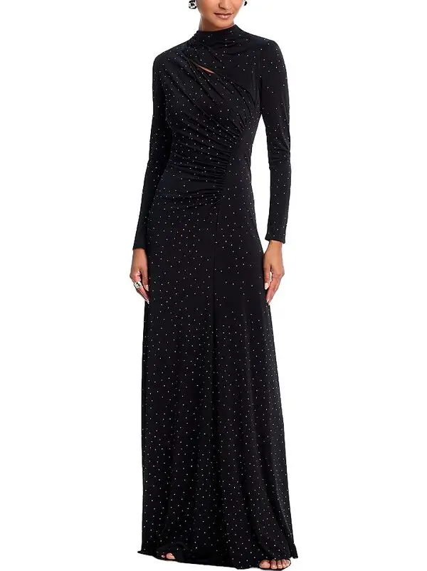 Aqua Long Sleeve Studded Gown - Black Silver