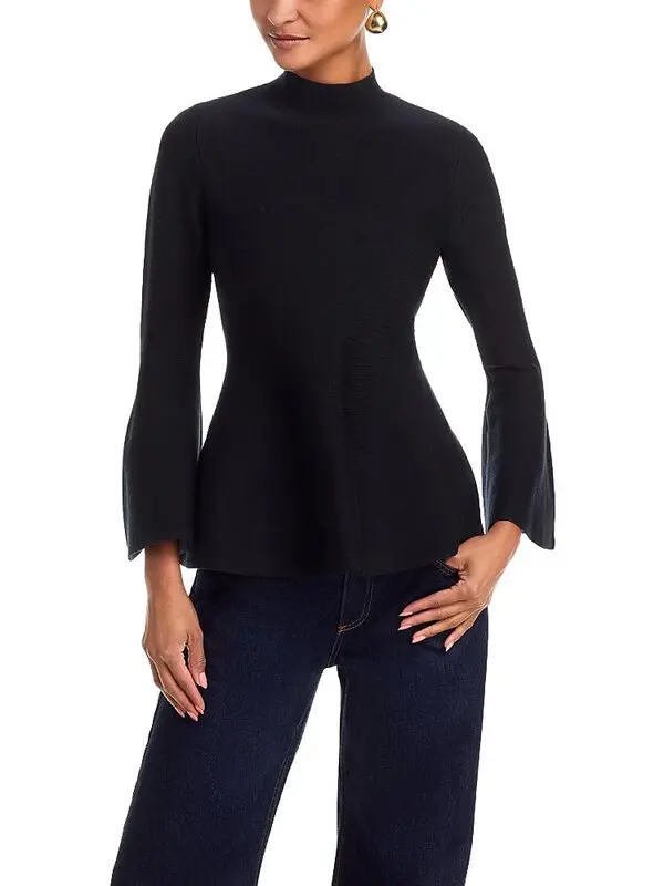 Aqua Mock Neck Bell Sleeve Top - Black