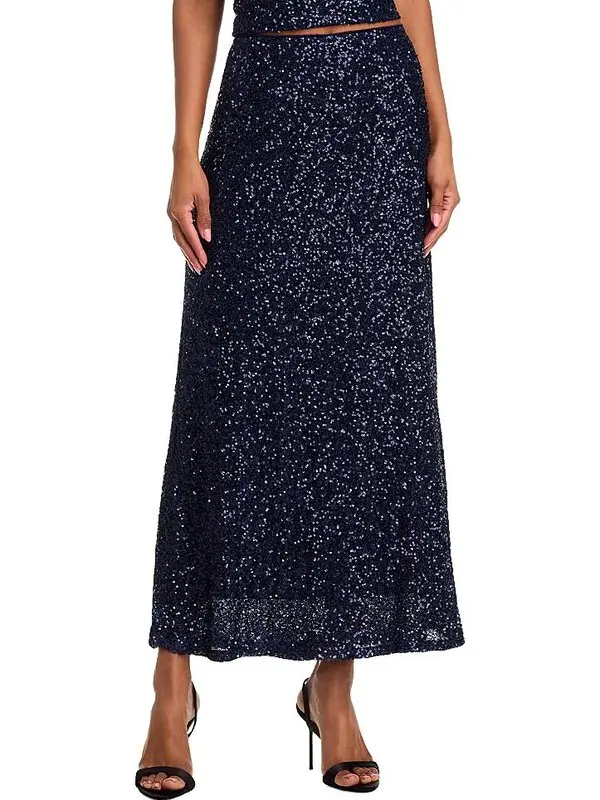 Aqua Sequin Maxi Skirt - Navy/black