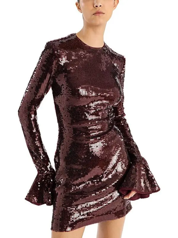 Remain Birger Christensen Sequin Long Sleeve Mini Dress - Zinfandel