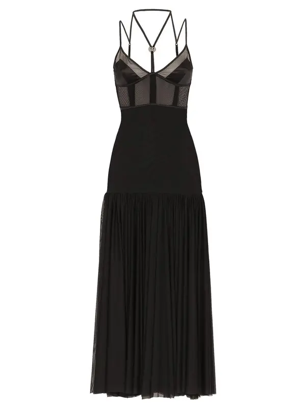 Dolce & Gabbana Tulle Midi Dress With Dg Logo - Black