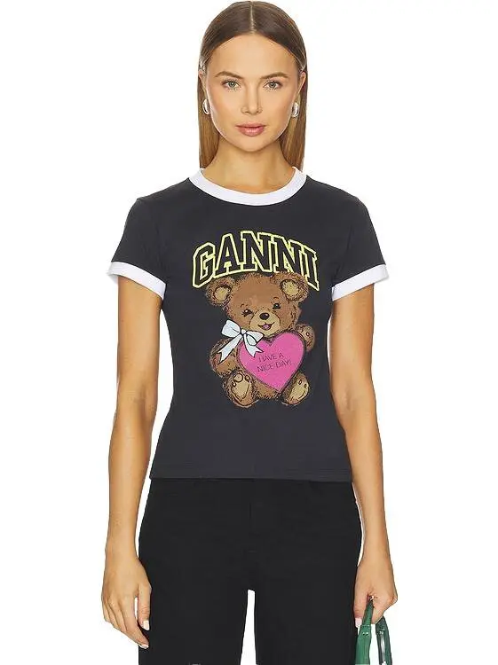 GANNI Basic Cotton Jersey Bear Fitted T-shirt - Phantom