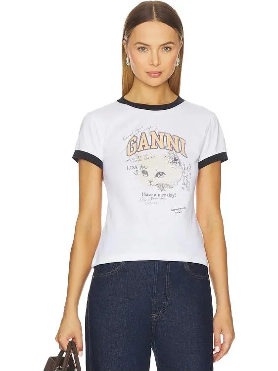 GANNI Basic Cotton Jersey Kitty Fitted T-shirt - Bright White