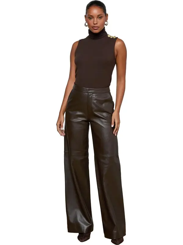 L'Agence Livvy Leather Trouser - Chocolate