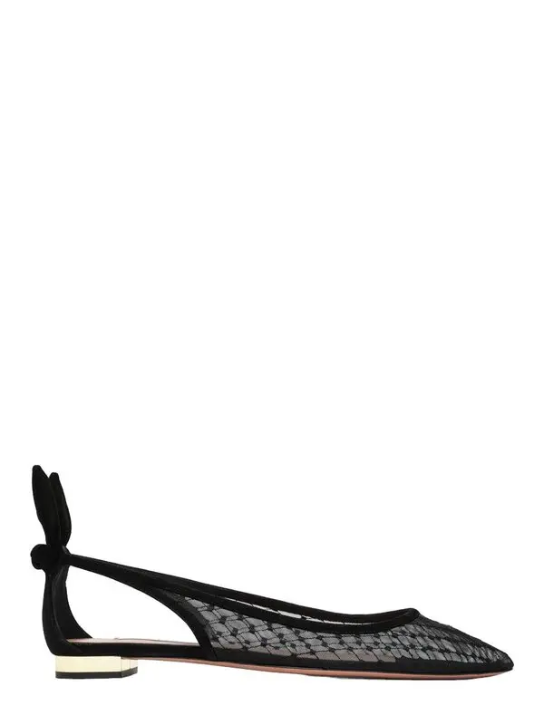 AQUAZZURA Mesh And Suede Ballerinas With Bow Detailing - Black