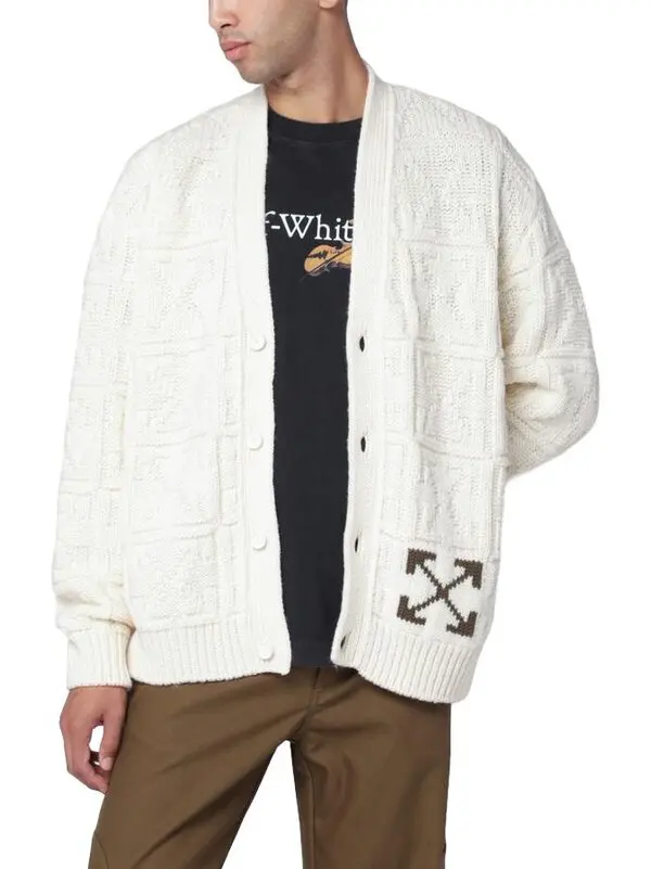 Off-White Cardigan With Arrow Motif - Beige