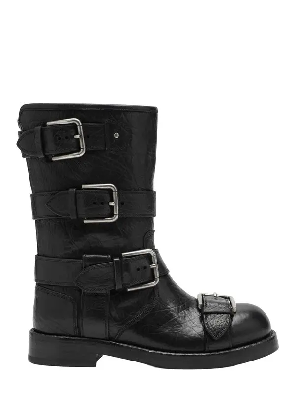 Dolce & Gabbana Leather Buckled Boots - Black
