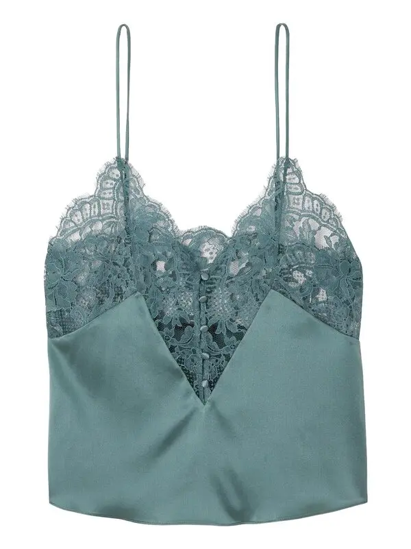 Kiki De Montparnasse Camille Cotton-blend Lace-trimmed Silk-satin Camisole - Blue