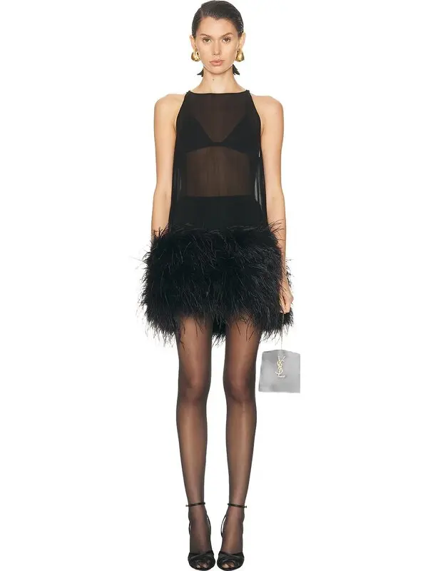 SANS FAFF Kendall Feather Mini Dress - Black