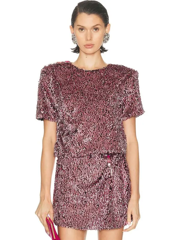 AREA Sequin T-shirt - Metallic Rose