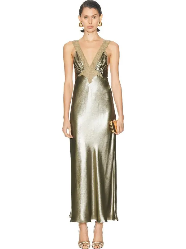 Saint Laurent Long Dress - Kaki Argent