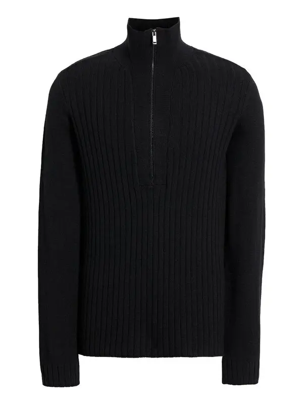 Paige Brian Ribbed Wool-blend Half-zip Sweater - Black