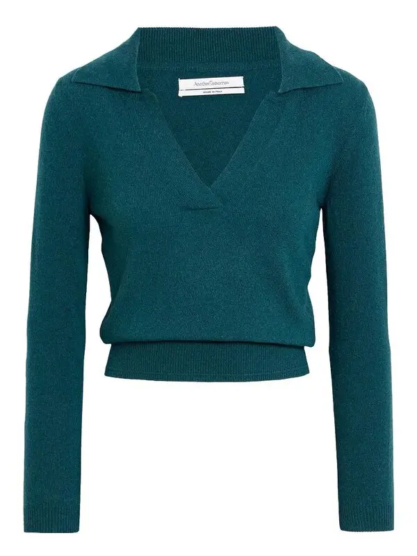 Another Tomorrow Cashmere And Wool-blend Polo Sweater - Petrol